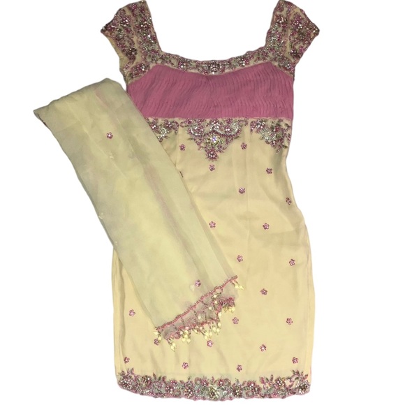 Homemade | Dresses | Bollywood Indian Mini Dress Cream Pink Set Beaded ...